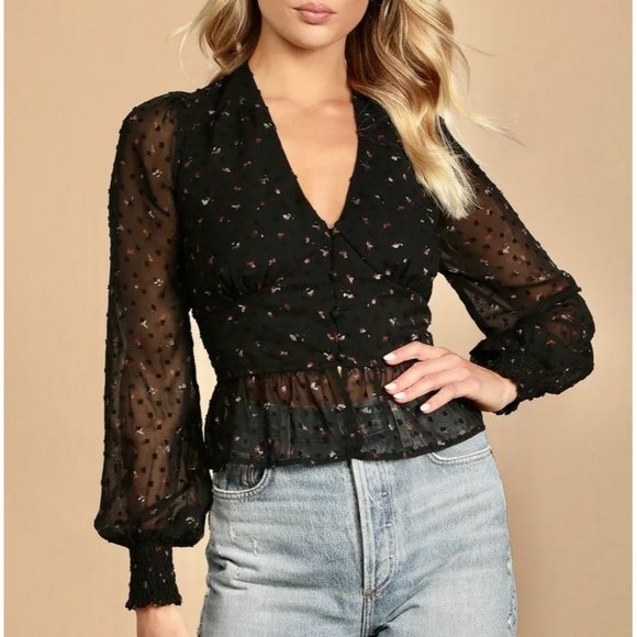 Lulus | Tops | New Lulus Black Floral Print Long Sleeve Button Up ...